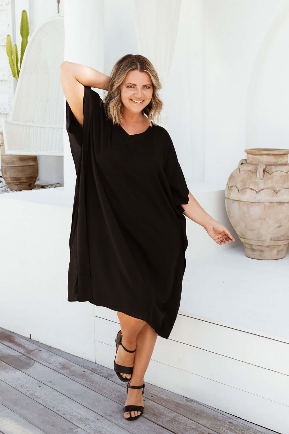 Short Kaftan Dress in Black - Holley Day Australia